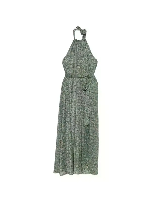 SIYU Halterneck Tie-belt Maxi Dress - Green