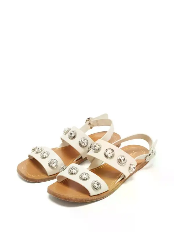 Prada Leather Crystal Embellished Slingback Flat Sandals