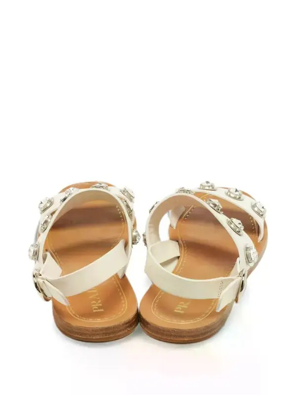 Prada Leather Crystal Embellished Slingback Flat Sandals