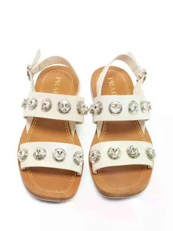 Prada Leather Crystal Embellished Slingback Flat Sandals