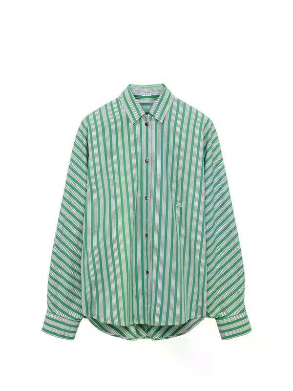 Loewe Striped Embroidered Anagram Shirt - Green