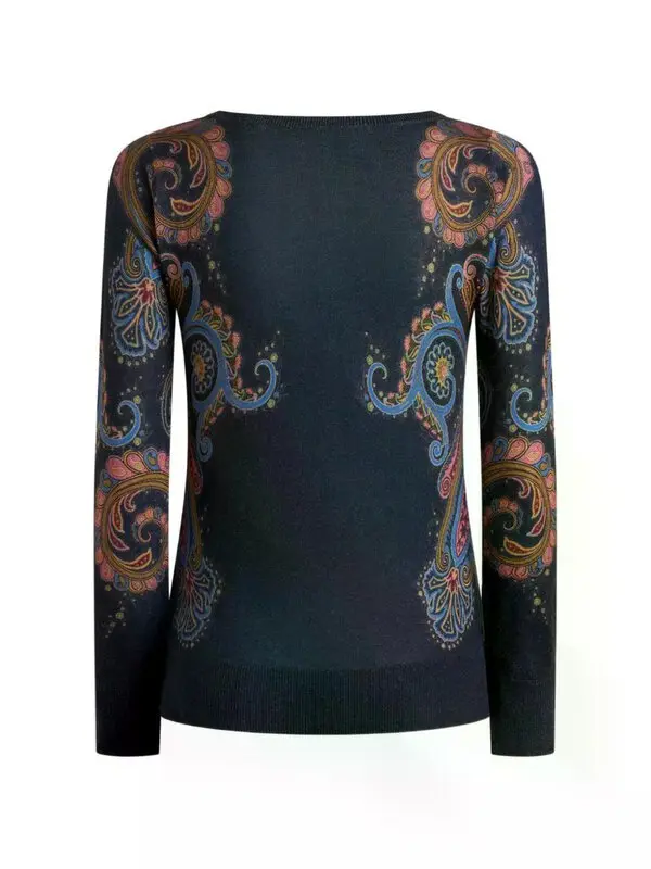 Etro Silk And Cashmere Sweater With Placed Paisley Print