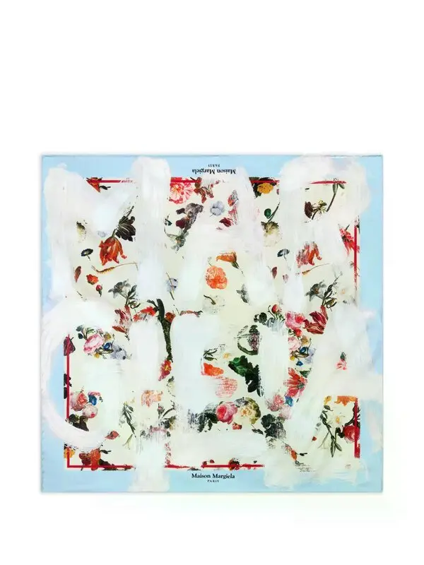 MAISON MARGIELA Floral-print Silk Pocket Square - White