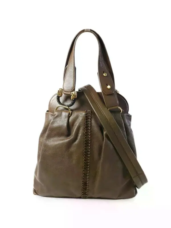 BVLGARI Lion Head Leather Shoulder Bag - Brown