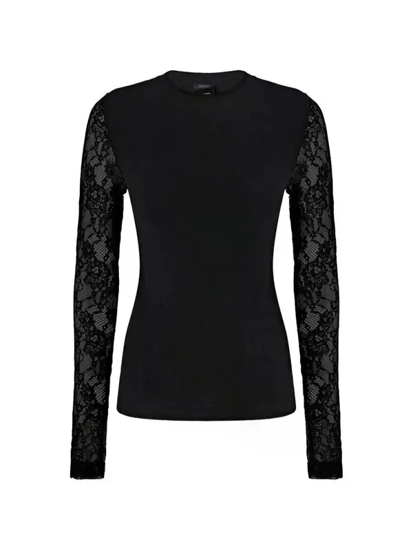 Pinko Lace-sleeve Ribbed Top - Black