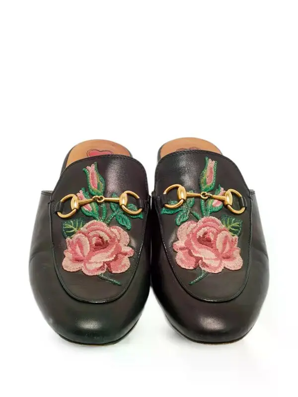 Gucci Princetown Leather Floral-embroidered Mules