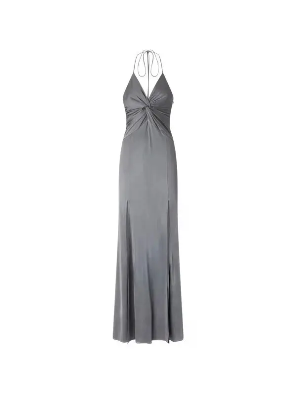 Pinko Long Slip Dress With Knot Detail - Grey