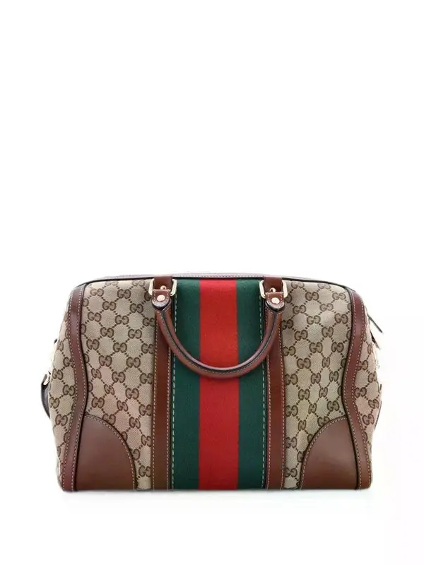 Gucci Vintage Bee Web Boston Bag Gg Canvas Medium Satchel