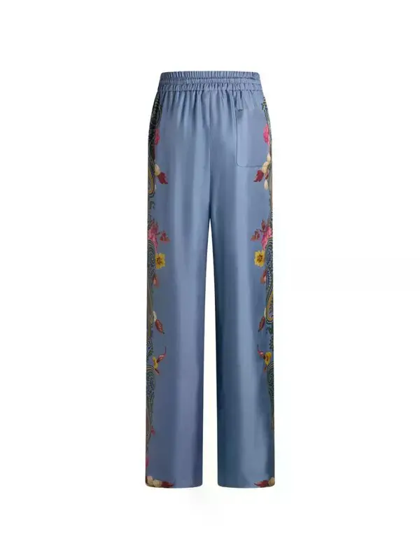 Etro Silk Trousers With Placed Floral Paisley Print - Blue