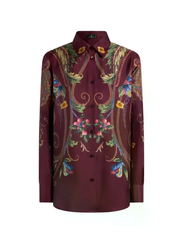 Etro Silk Shirt With Placed Floral Paisley Print - Red