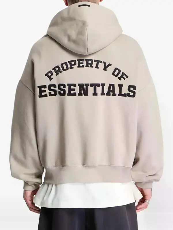 Fear Of God Half-zip Hoodie With Property Of Essentials Print - Neutrals