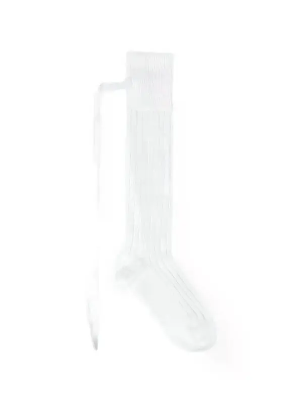 ANN DEMEULEMEESTER Ribbed Tie-fastening Socks - White