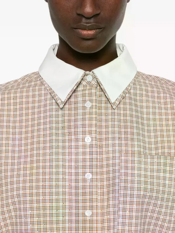 Maje Checked Cotton Mini Dress With Shirt Collar