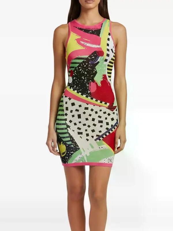 Balmain Abstract-print Sleeveless Mini Dress - Pink