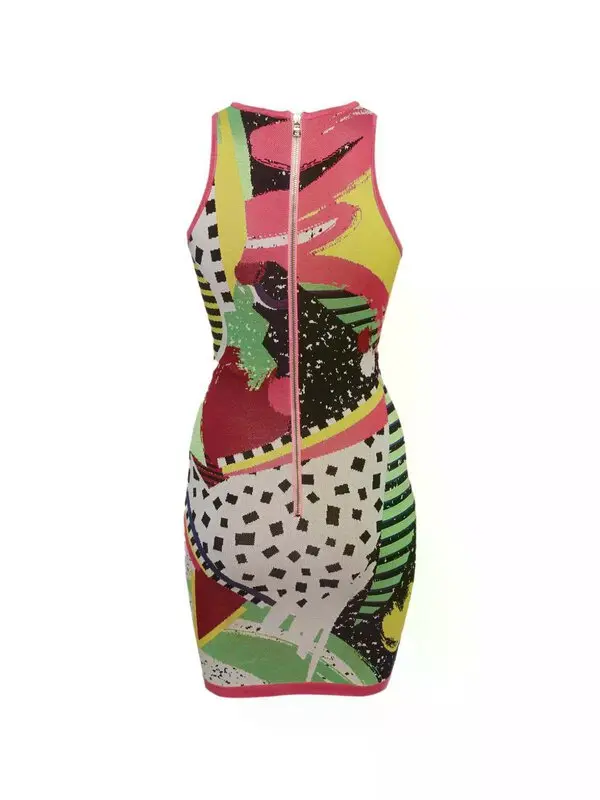 Balmain Sleeveless Abstract Print Mini Dress - Pink