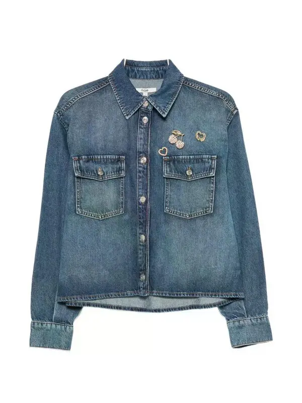 Maje Brooch-embellished Denim Shirt