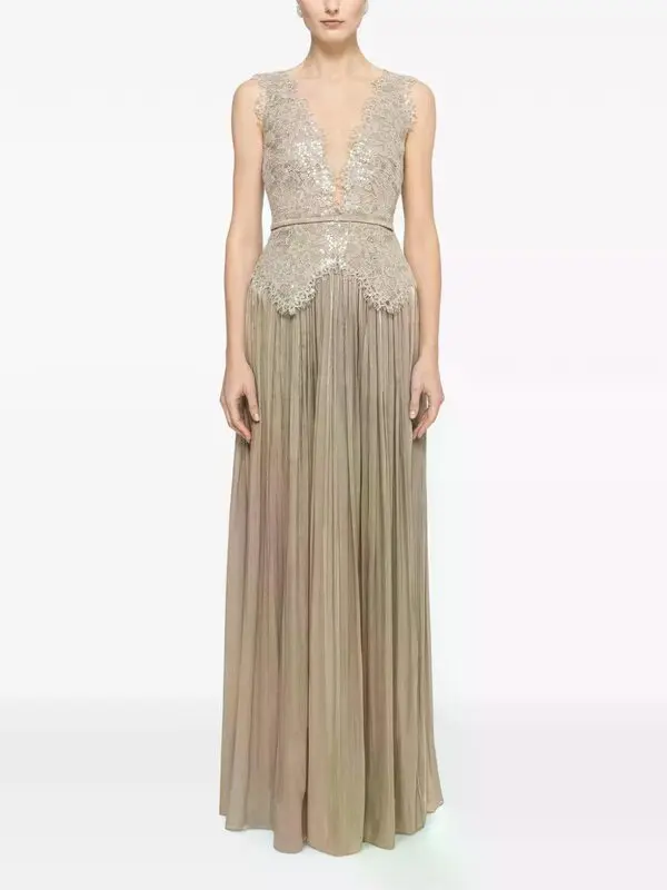 NISSA Lace-panel Chiffon Maxi Dress