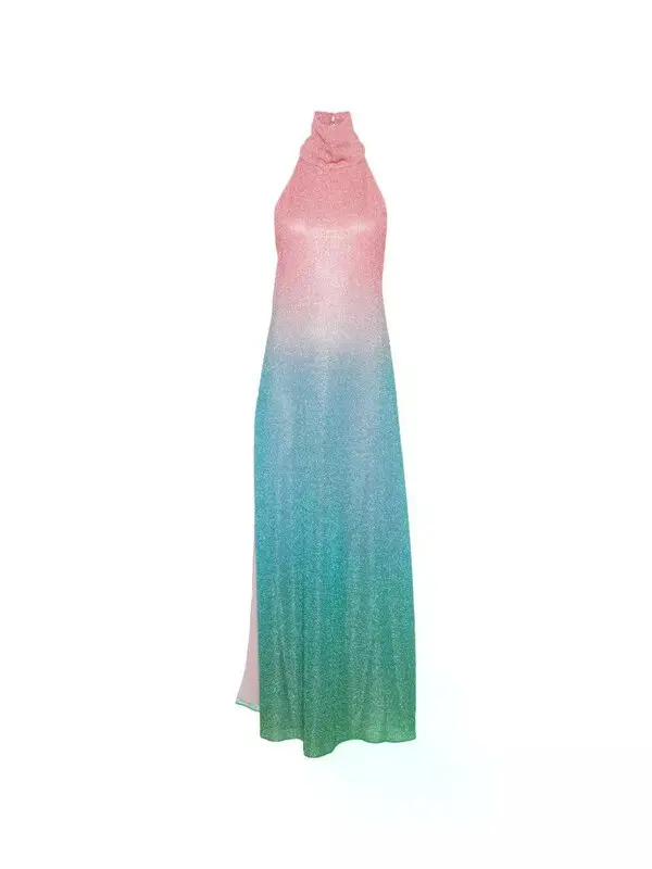 Oseree Glitter Effect Halterneck Maxi Dress - Blue