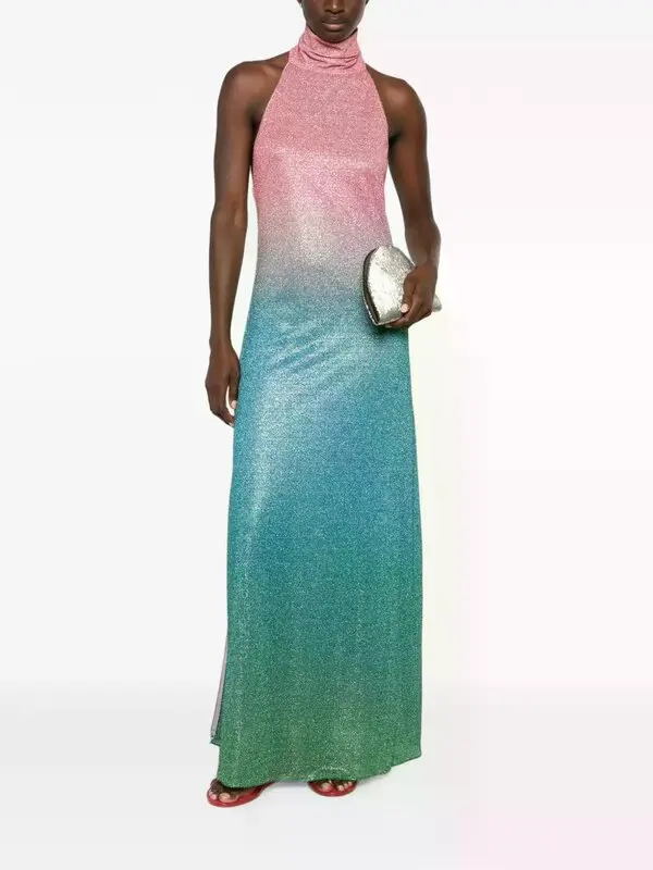 Oseree Glitter Effect Halterneck Maxi Dress - Blue