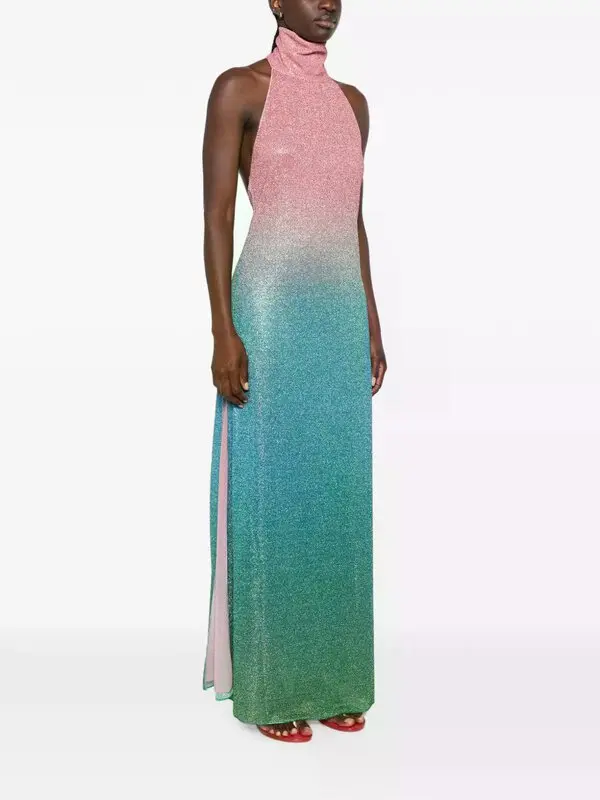 Oseree Glitter Effect Halterneck Maxi Dress - Blue