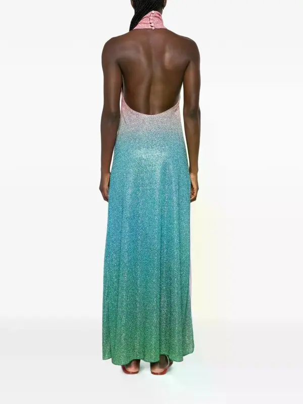 Oseree Glitter Effect Halterneck Maxi Dress - Blue