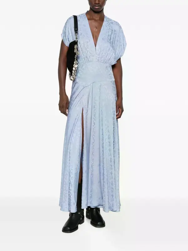 Maje Floral-jacquard V-neck Maxi Dress - Blue