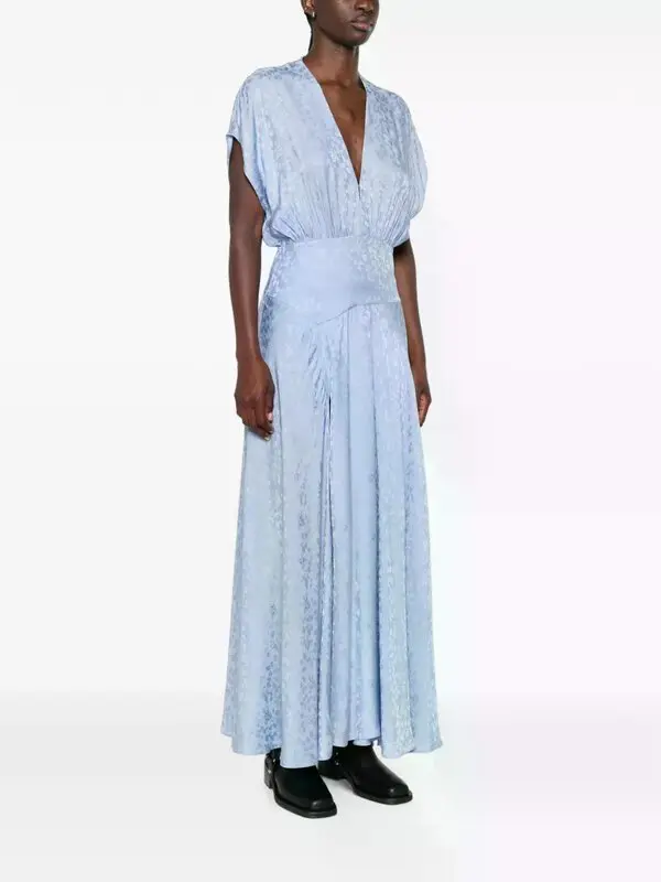 Maje Floral Jacquard V-neck Maxi Dress - Blue