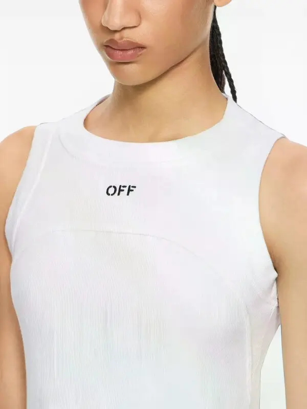 Off-White Ribbed Logo Print Sleeveless Top - White