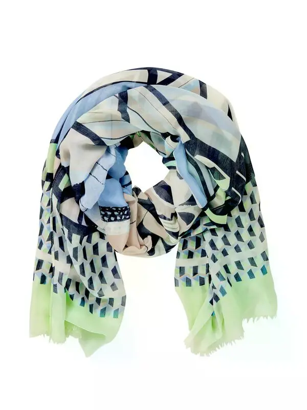 BETTY BARCLAY Abstract-print Frayed Scarf - Blue