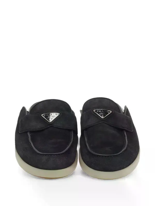 Prada Suede Triangle Logo Mules