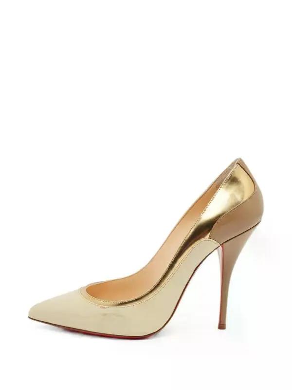 CHRISTIAN LOUBOUTIN Beige Leather Patent Finish Pointed Toe Pumps