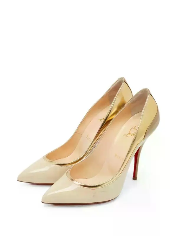 CHRISTIAN LOUBOUTIN Beige Leather Patent Finish Pointed Toe Pumps