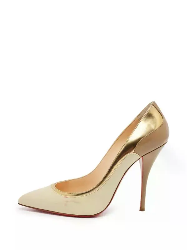 CHRISTIAN LOUBOUTIN Beige Leather Patent Finish Pointed Toe Pumps