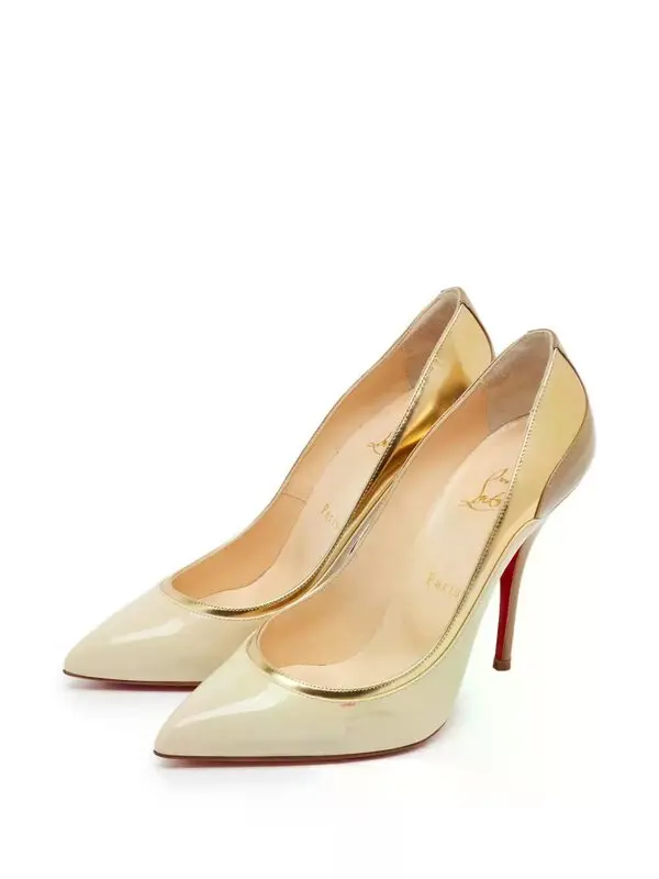 CHRISTIAN LOUBOUTIN Beige Leather Patent Finish Pointed Toe Pumps