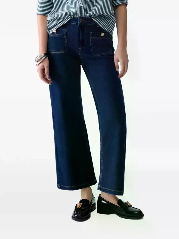 Liu Jo Cropped Flare Jeans In Dark Wash Denim - Blue
