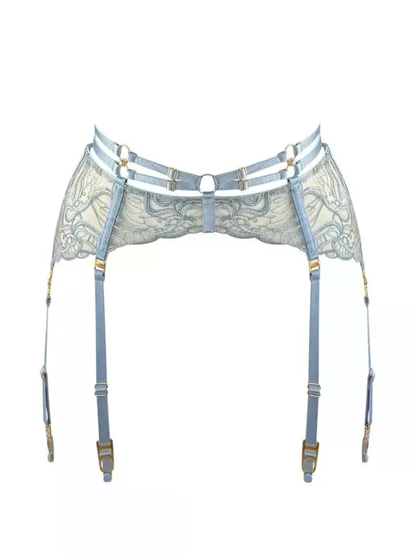 BORDELLE Embroidered Suspenders Belt With Faux-pearl Embellishments