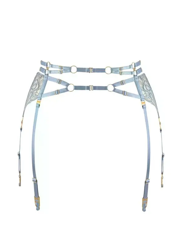 BORDELLE Embroidered Suspenders Belt With Faux-pearl Embellishments - Blue
