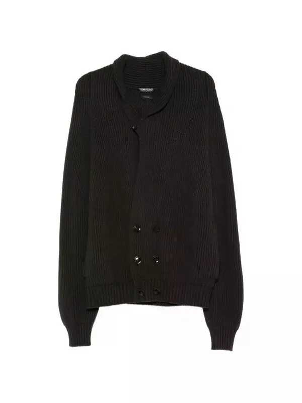 TOM FORD Ribbed Knit Shawl Collar Cardigan - Grey