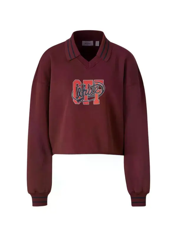 Off-White Cropped Cotton Hoodie With Logo Print