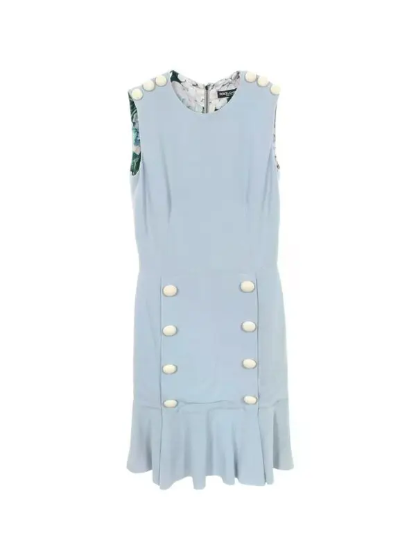 Dolce & Gabbana Sleeveless Midi Dress With Button Embellishments And Ruffled Hem - Blue