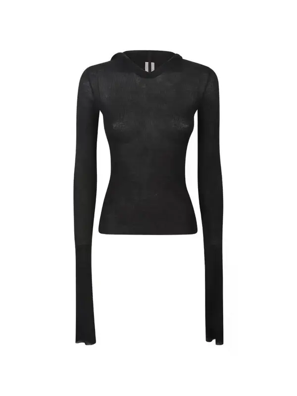 Rick Owens Ribbed Hooded T-shirt - Black