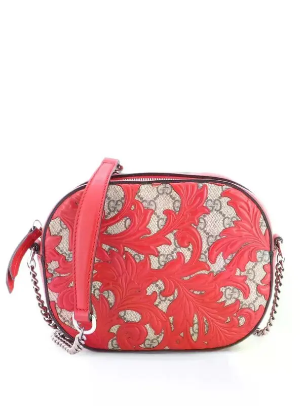 Gucci Chain Arabesque Gg Coated Canvas With Leather Mini Crossbody Bag - Brown