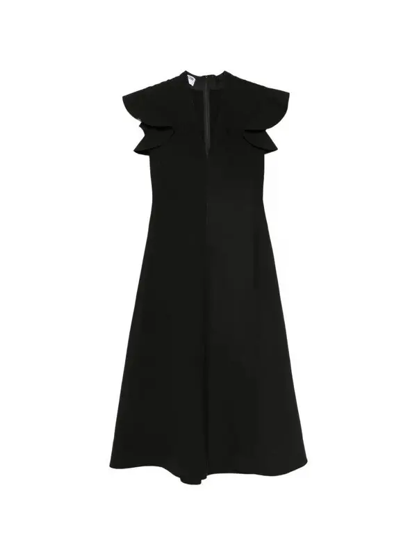 Moschino V-neck Midi Dress With Ruffled Sleeves - Black