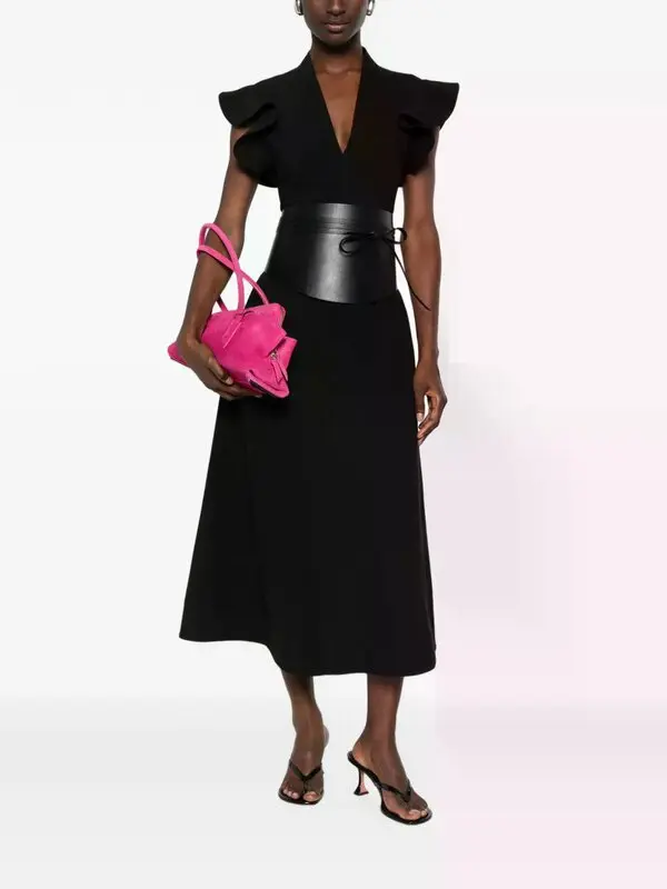 Moschino V-neck Midi Dress With Ruffled Sleeves