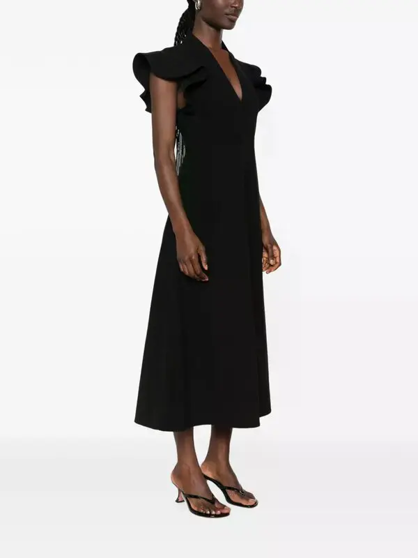 Moschino V-neck Midi Dress With Ruffled Sleeves