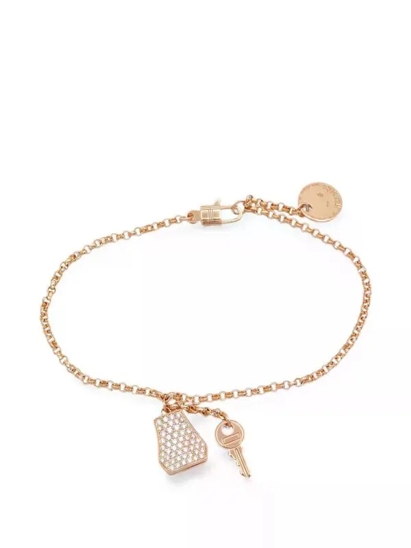 Hermès 18k Rose Gold Diamond Kelly Cadenas Charm Bracelet - Pink