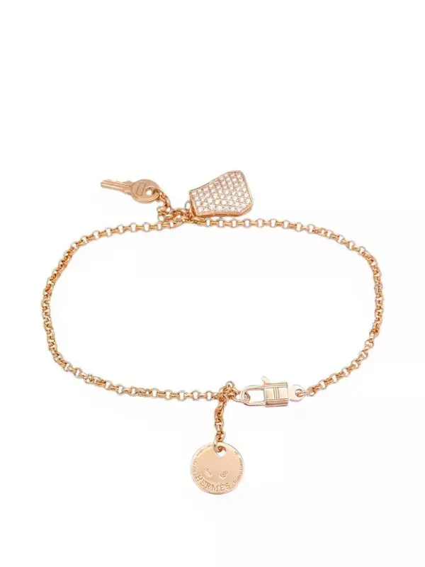 Hermès 18k Rose Gold Diamond Kelly Cadenas Charm Bracelet