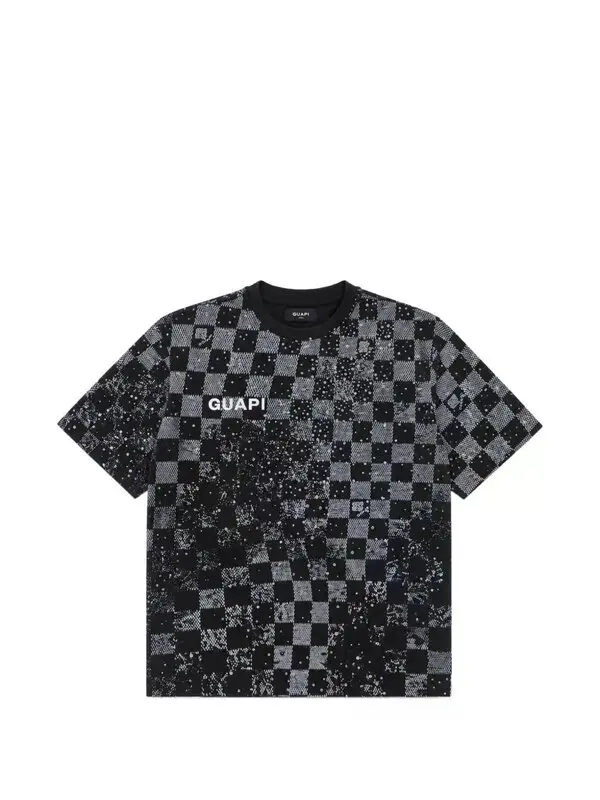 GUAPI Checkerboard-pattern Rhinestone-embellished T-shirt
