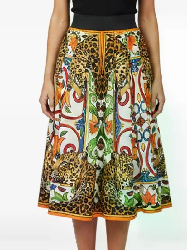 Dolce & Gabbana Leopard And Majolica Print Midi Skirt - White
