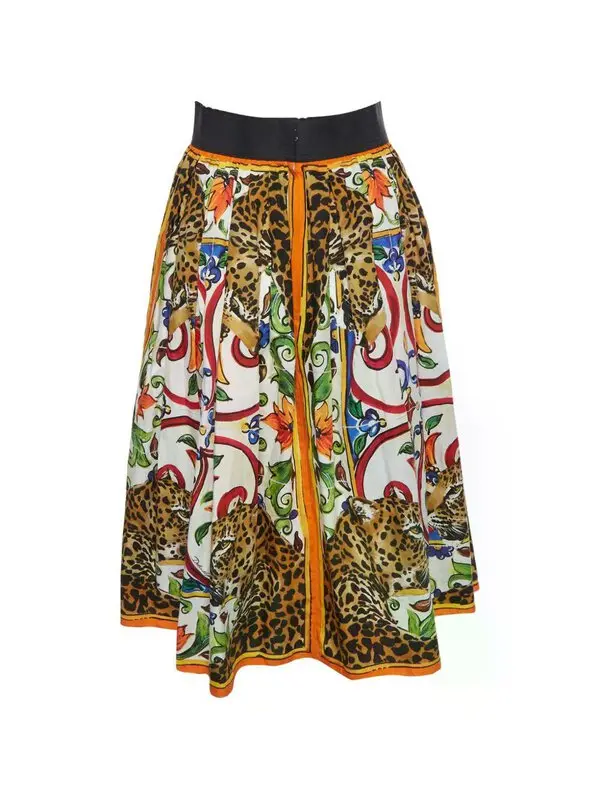 Dolce & Gabbana Leopard And Majolica Print Midi Skirt